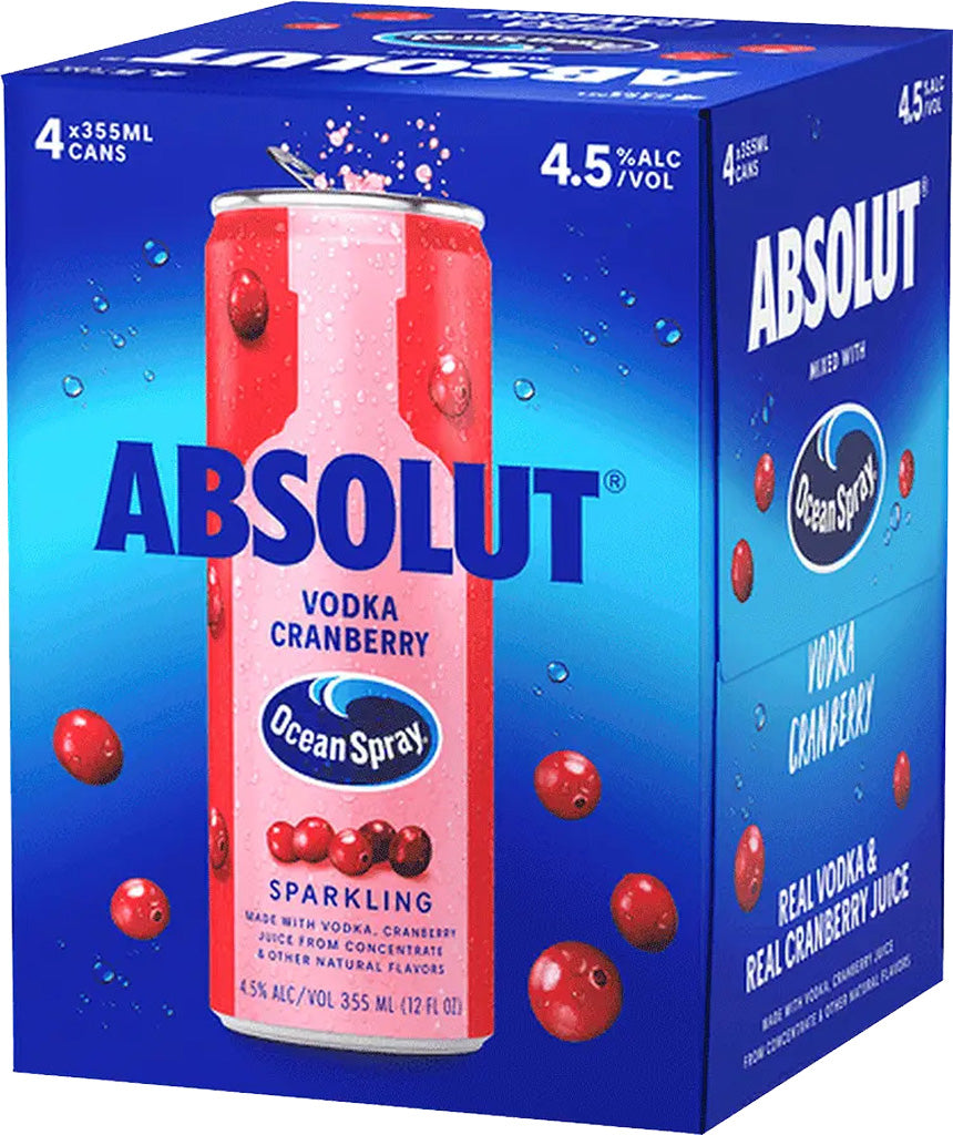 Absolut Vodka & Ocean Spray Cranberry 4pk Cans 355ml – Mission Wine ...