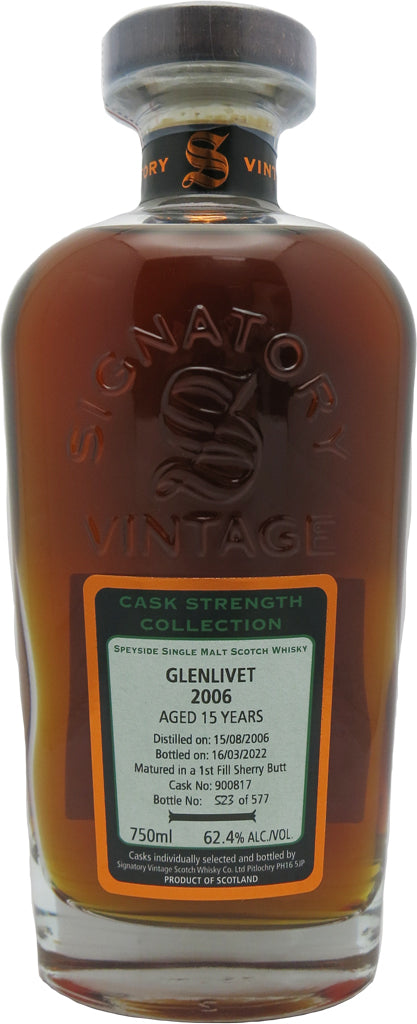 Signatory Glenlivet 2006 15 Year Old Cask Strength Single Malt Whiskey ...